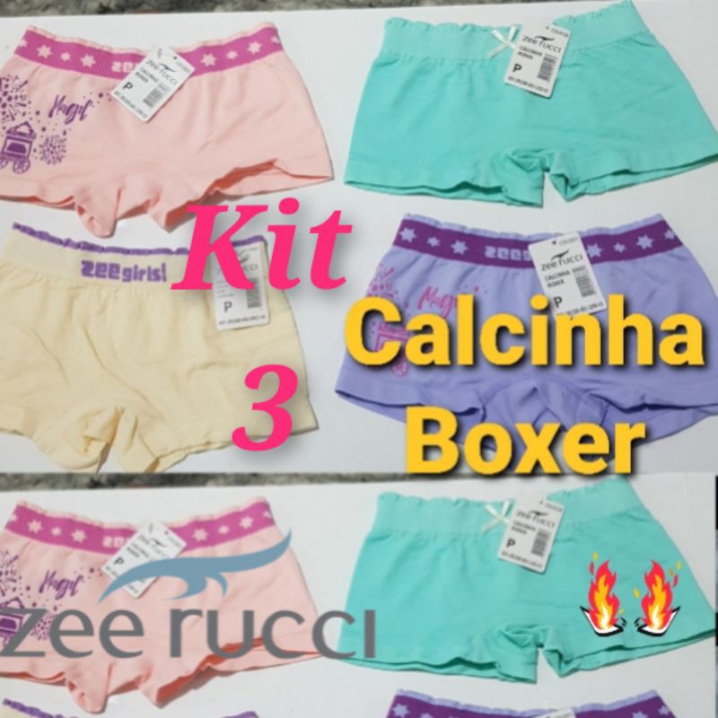 Kit 3 Calcinha Boxer Box infantil Shortinho Sem Costura Zee Rucci ...