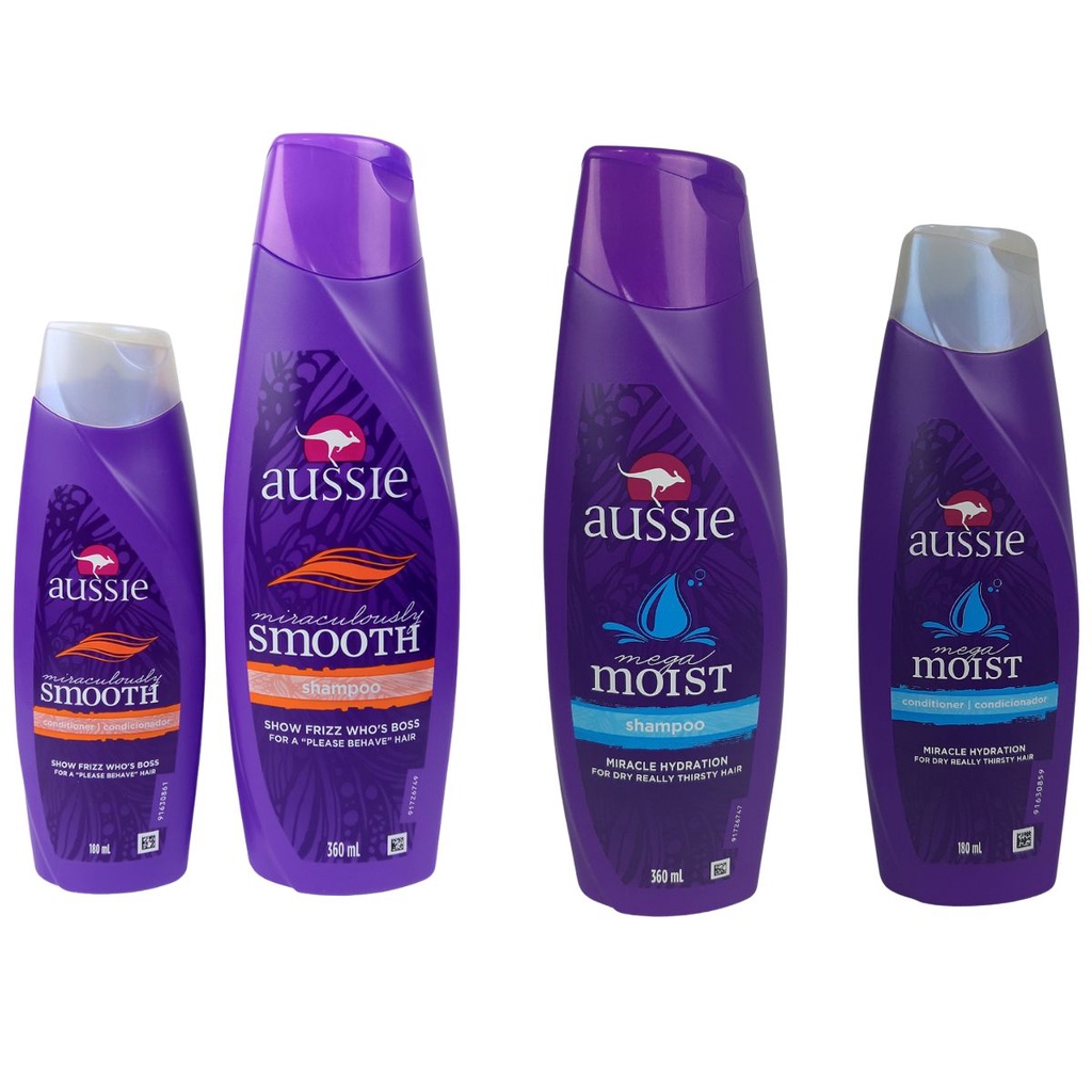 Shampoo de Hidratação Aussie Mega Moist e Smooth 360ml + Condicionador ...