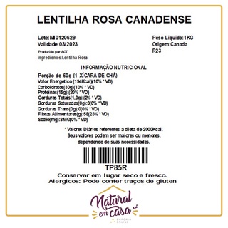 Lentilha Canadense Rosa Importada Premium 1kg | Shopee Brasil