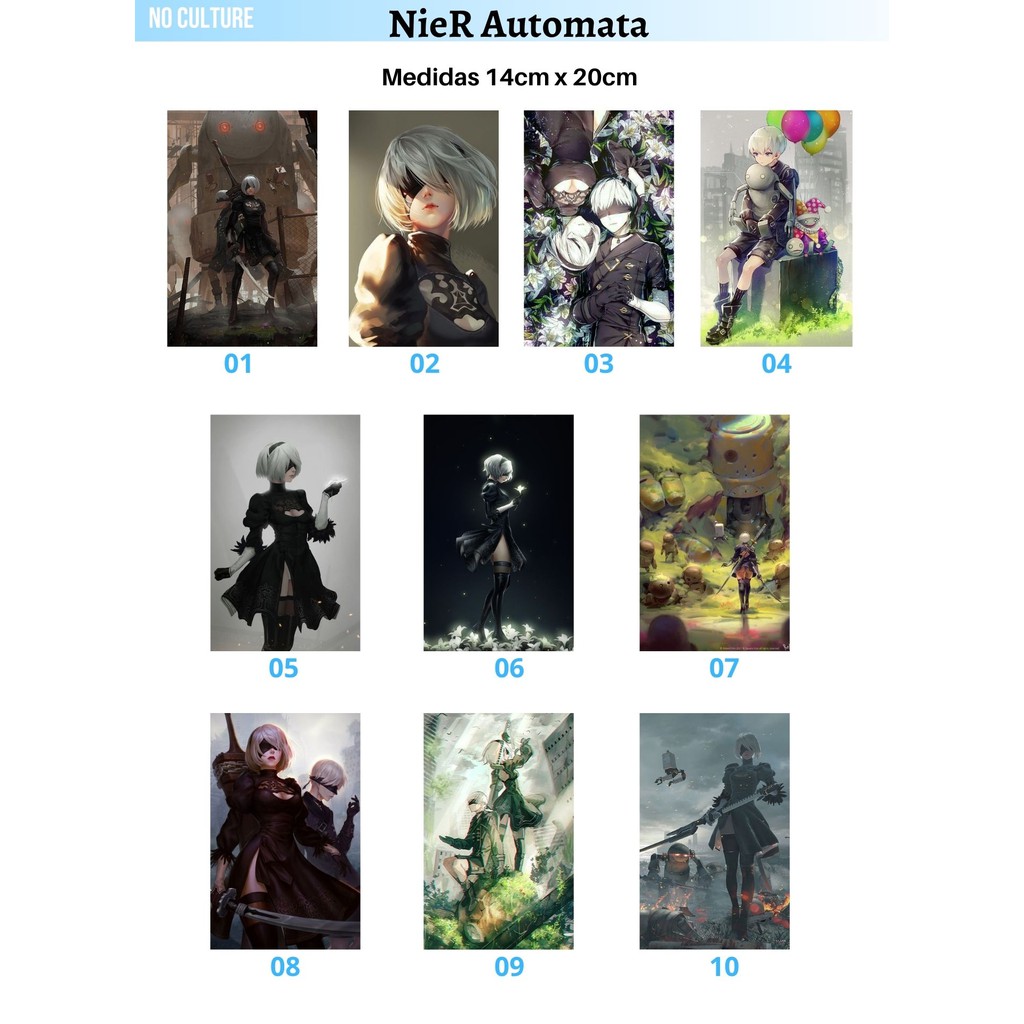 NIER AUTOMATA 01 a 10 - Medidas 14cm x 20cm cada - Quadro Decorativo ...