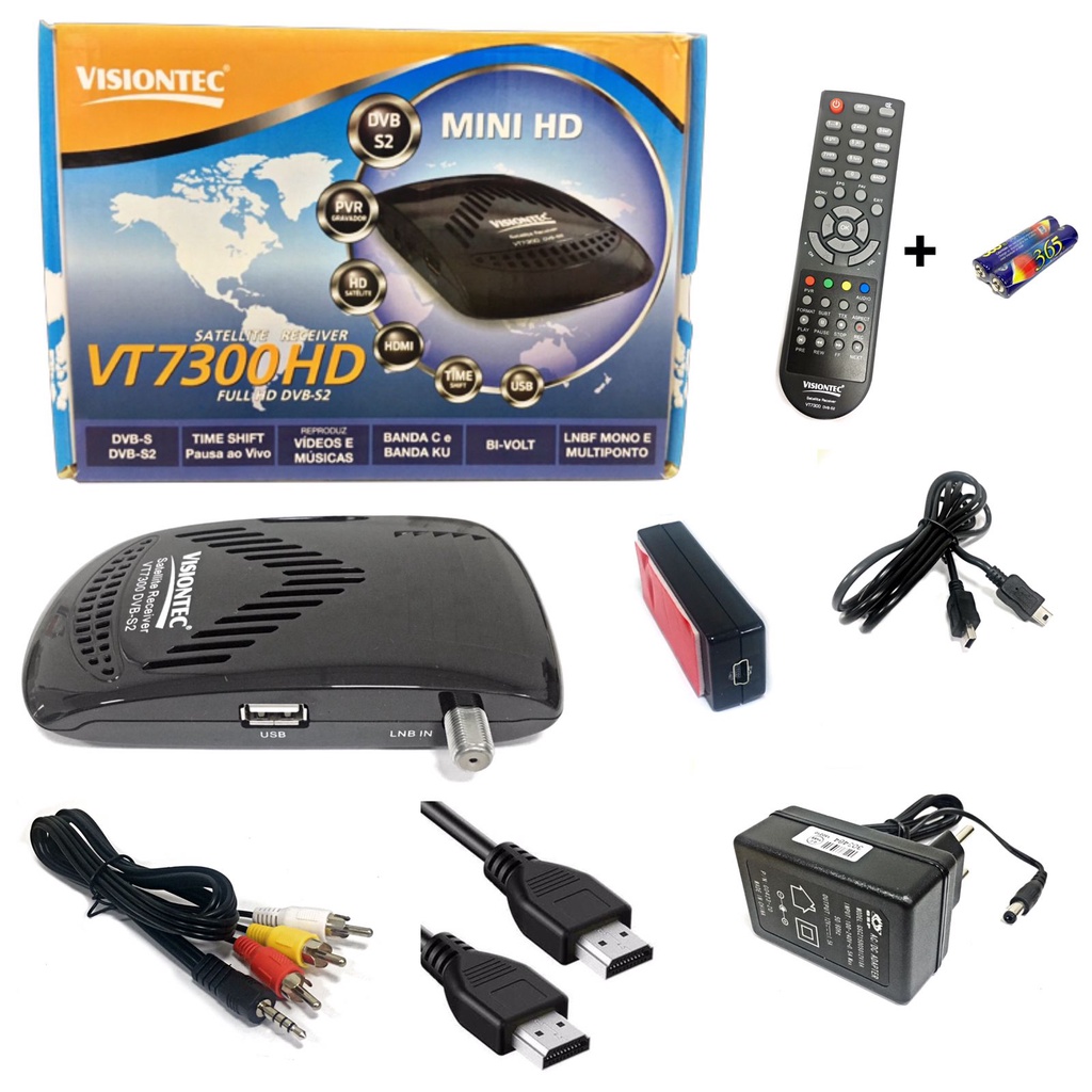 KIT Receptor Digital de Antena Parabólica Visiontec VT7300 HD SATÉLITE ...