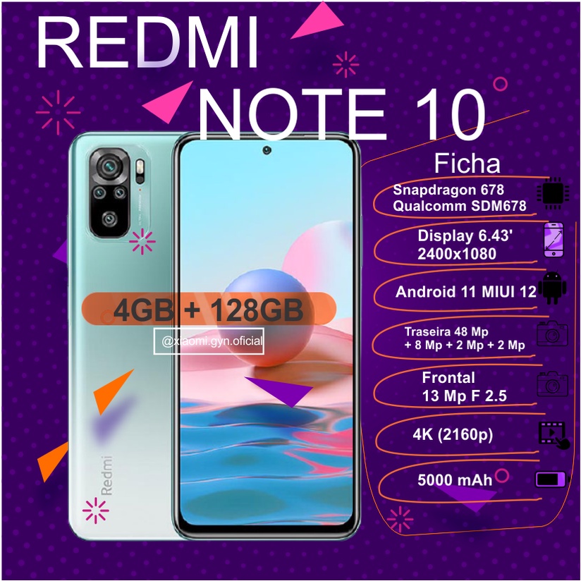 Xiaomi Redmi Note 10 64 GB + 4 RAM GLOBAL | Shopee Brasil