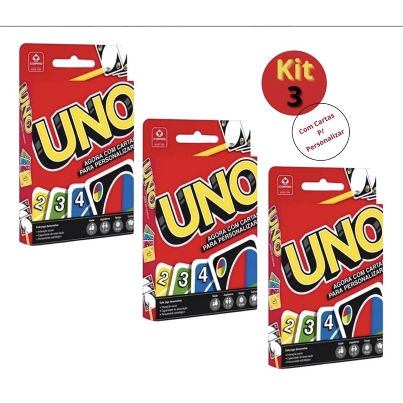 Kit Combo 3 Uno Original Jogo De Cartas Copag Original Baralho D Mesa ...