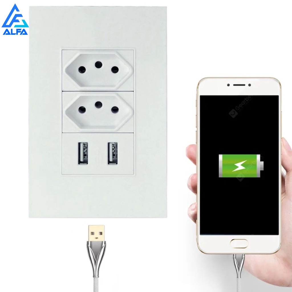 Tomada USB Universal Duo 2 Tomada De Parede Bivolt Com Espelho ...