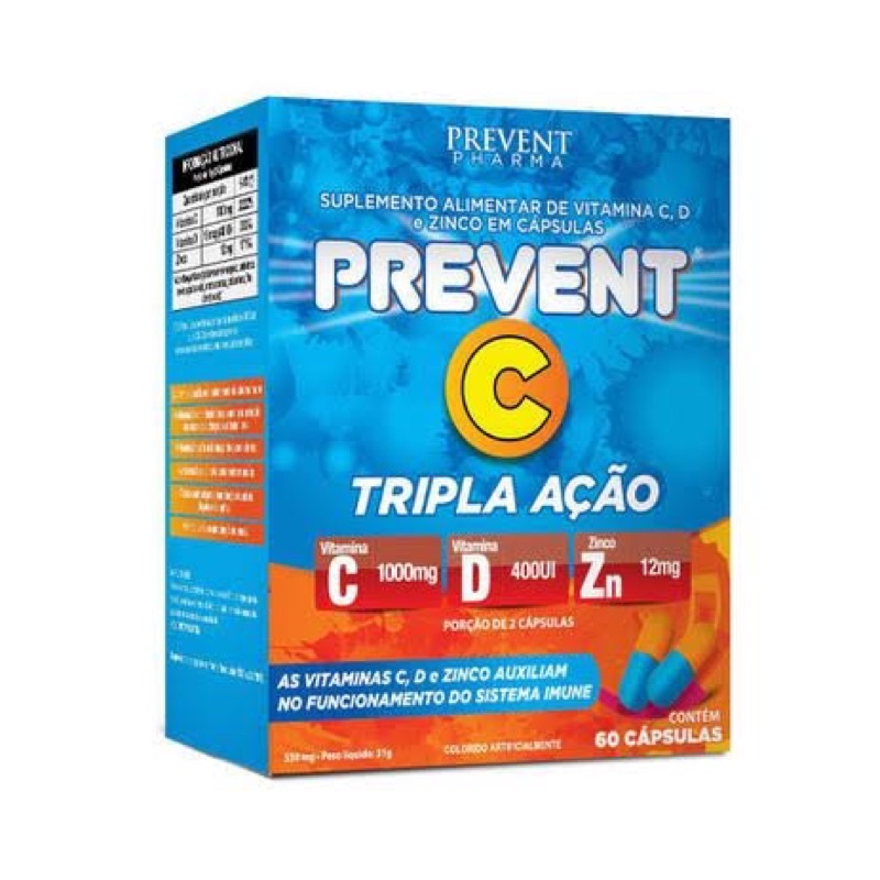 Prevent C Tripla Ação Vitaminas C+D+Zinco 60Caps Prevent Pharma ...