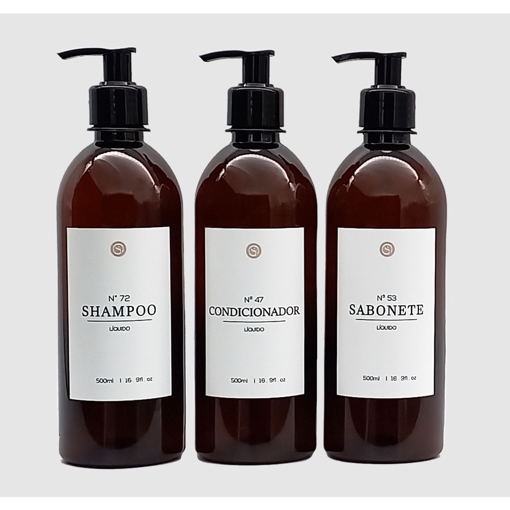 Frascos Ambar 3Pçs Shampoo Condicionador Sabonete 500Ml Pet Cilíndrico ...