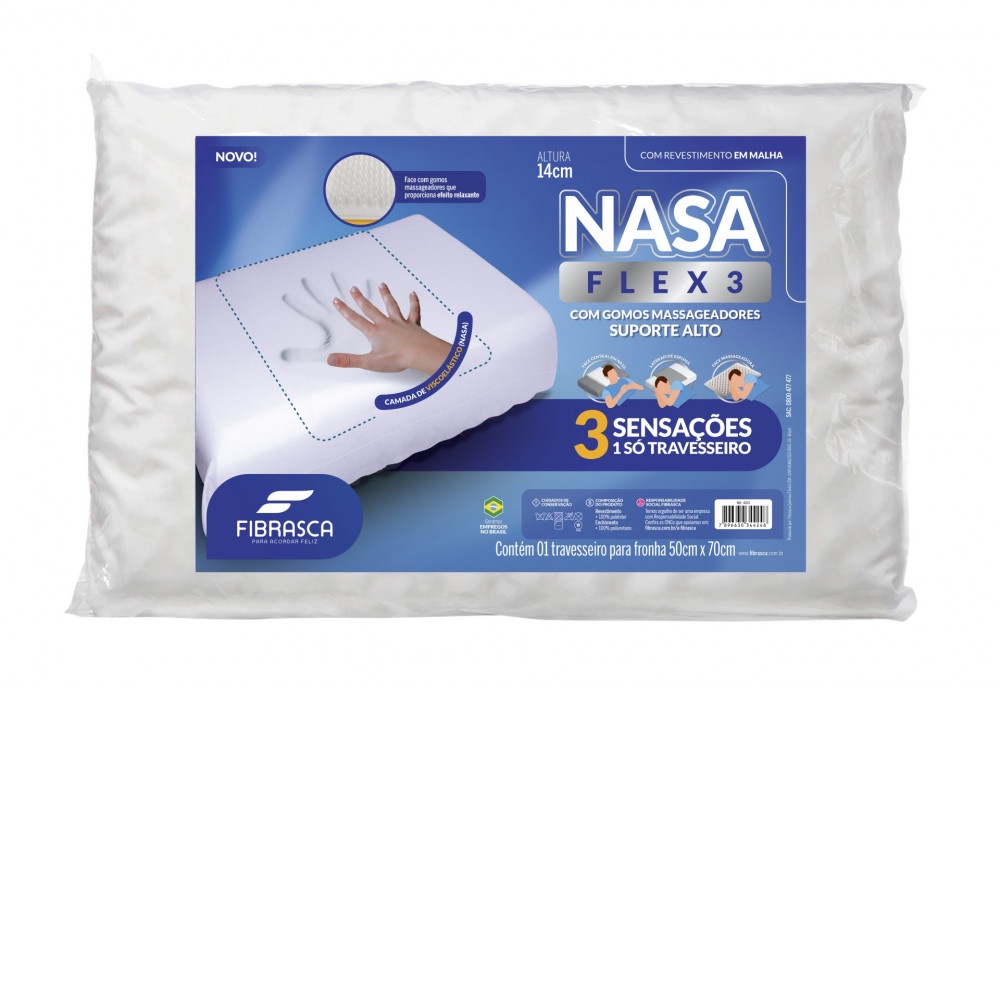 Travesseiro Nasa Flex 3 Suporte Alto 40x60x14 cm Fibrasca | Shopee Brasil