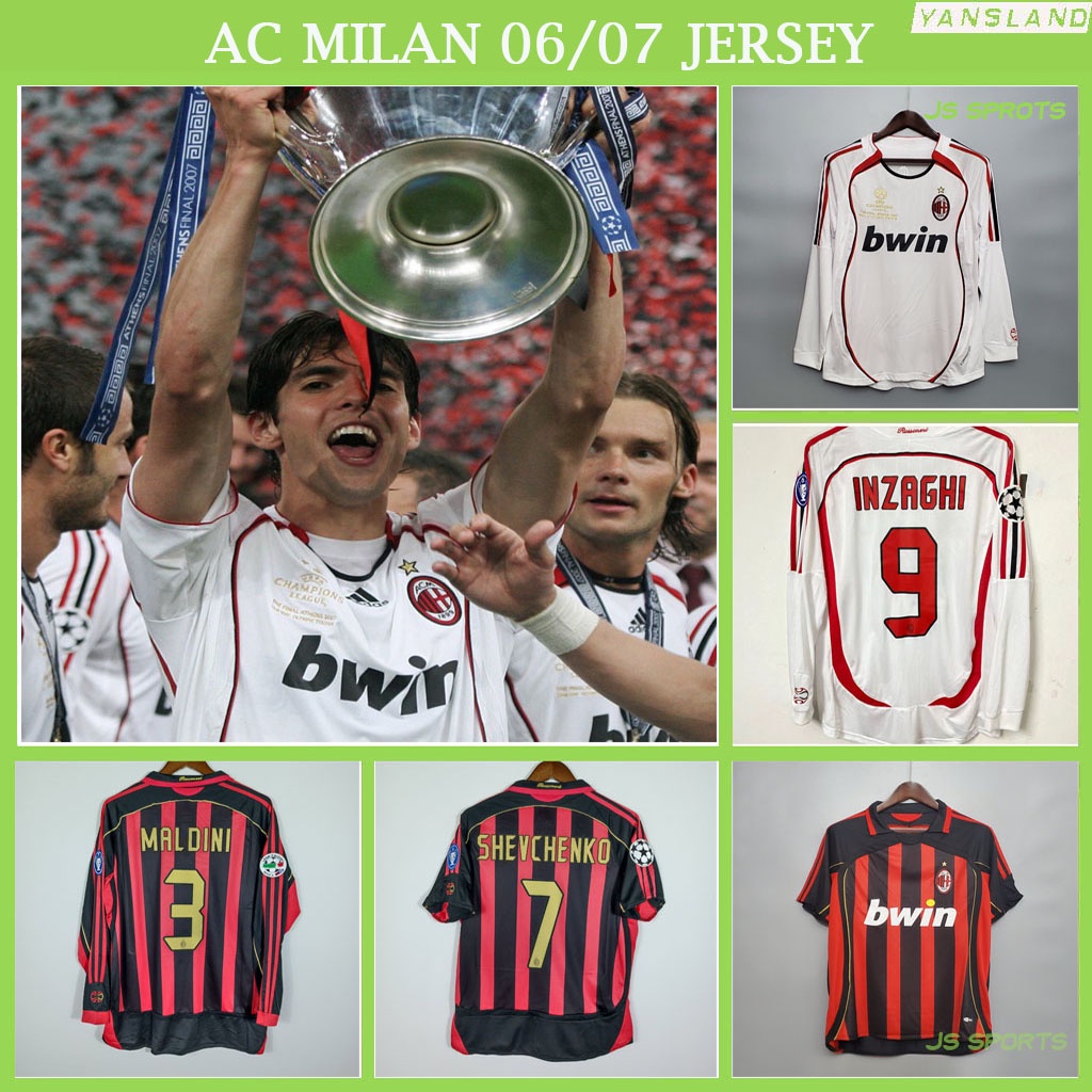 2006/2007 AC Milan Camisa Retrô-06/07 UCL Final/Curto E Manga Comprida De Futebol Shevchenko ...