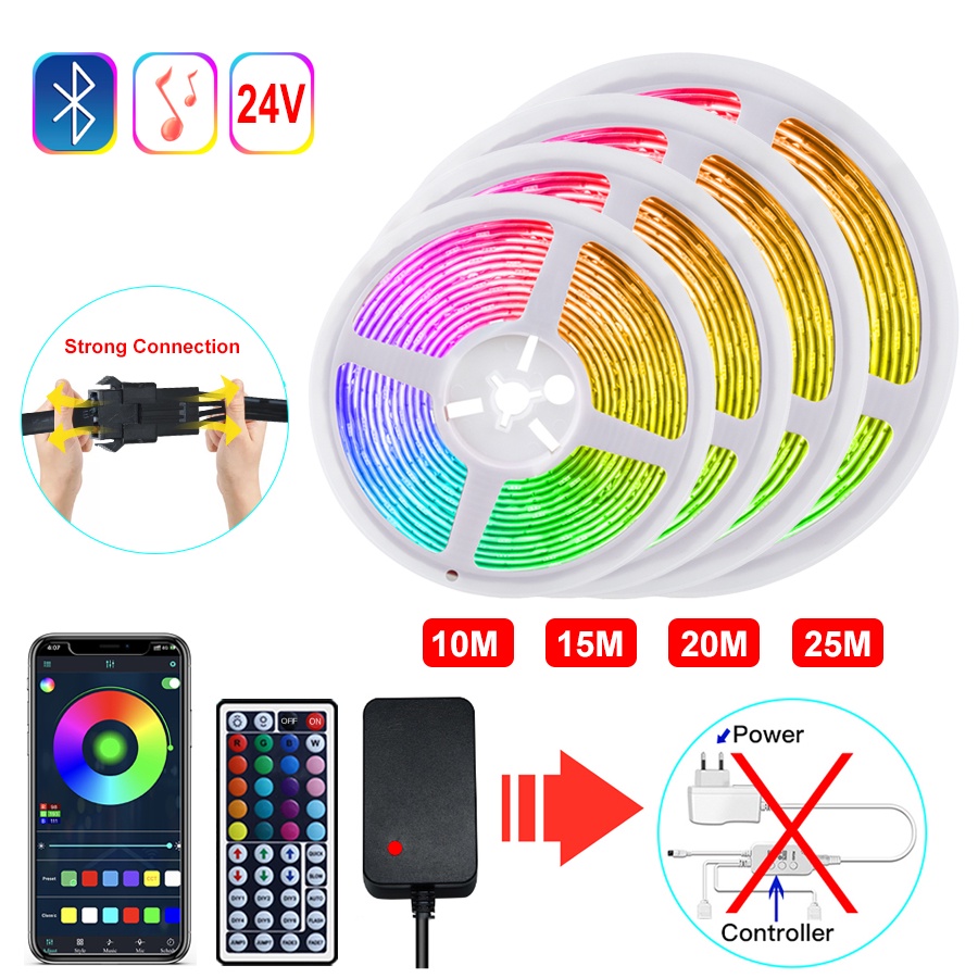 Fita LED 20M 24V Bluetooth APP Controle 10M 15M 50M 5050 RGB Luz De ...