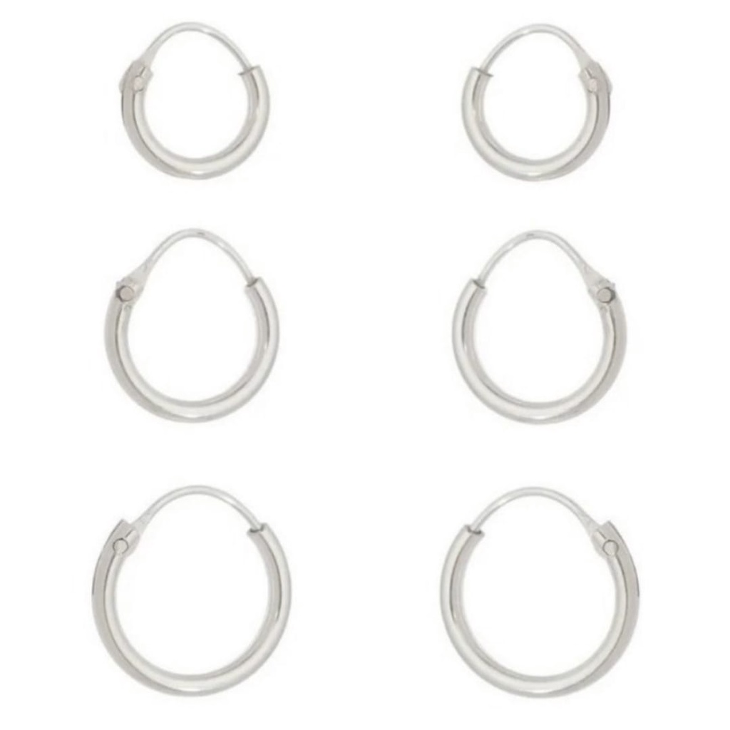 Kit Trio Argolas Prata 925 Legítima 8mm 10mm 12mm - Faz a Boa!