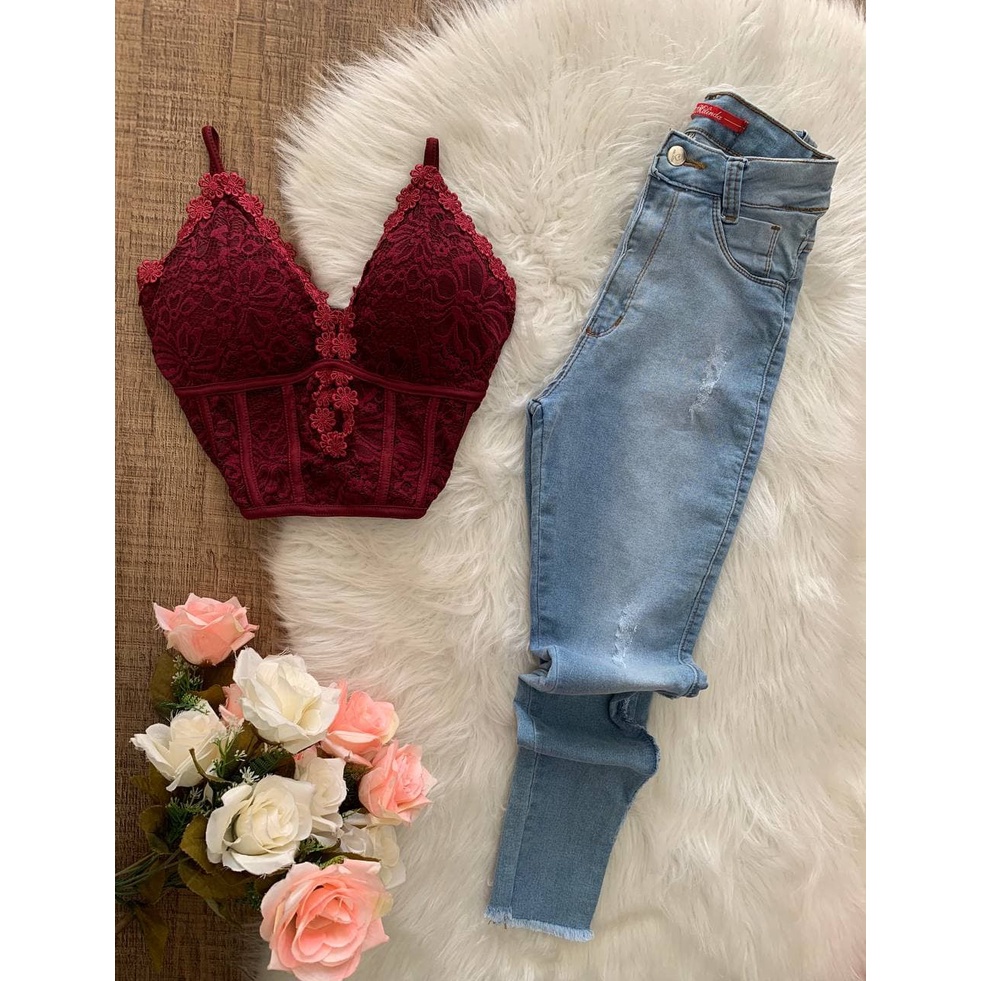 Cropped Renda Nick Marsala | Shopee Brasil