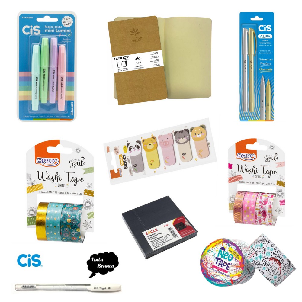 Papelaria Caneta Fita Caderno Monte Sua Caixa Itens Para O Dia A Dia ...