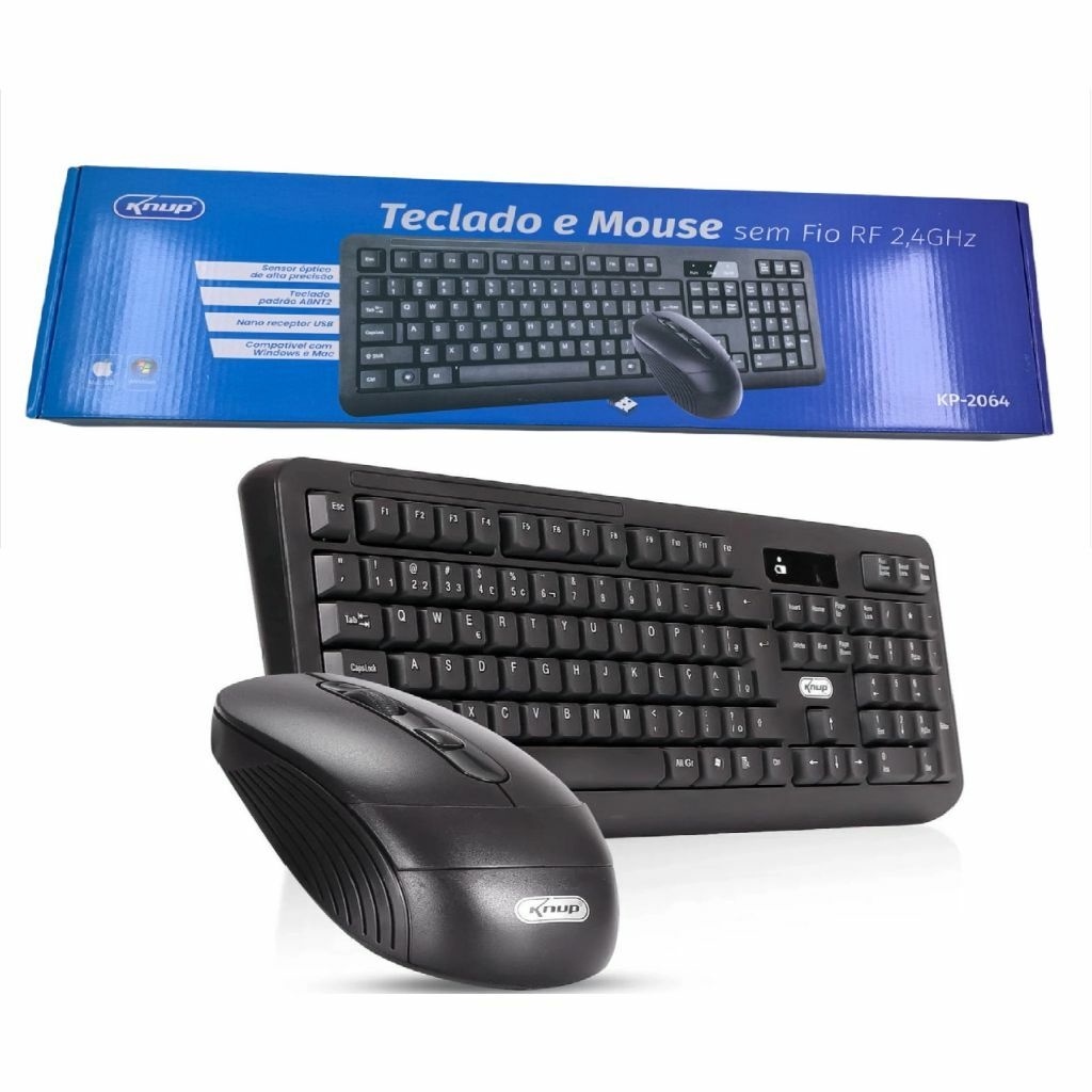 Kit Teclado E Mouse Sem Fio Wireless 2.4ghz Pc Tv Note Abnt2 Knup KP ...