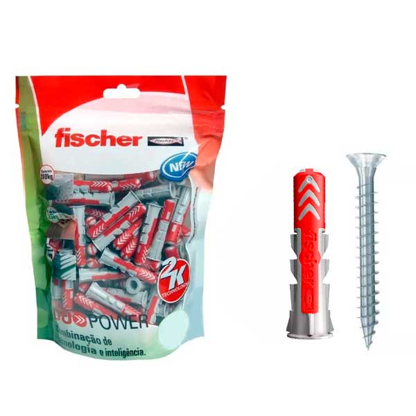 Bucha De Nylon Duopower 6mm Fischer C Aba E Parafuso 100pçs - Faz a Boa!