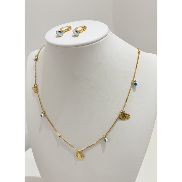 Colar feminino conjunto olho grego - semijoia | Shopee Brasil