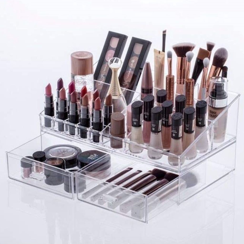 Porta Acessorios Maquiagem Cosmeticos Acrilico - Com 2 Gavetas | Shopee ...