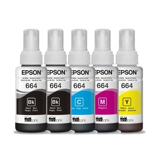 Kit 5 Refil De Tinta Impressora Epson L380 Original Ecotank 664 ...