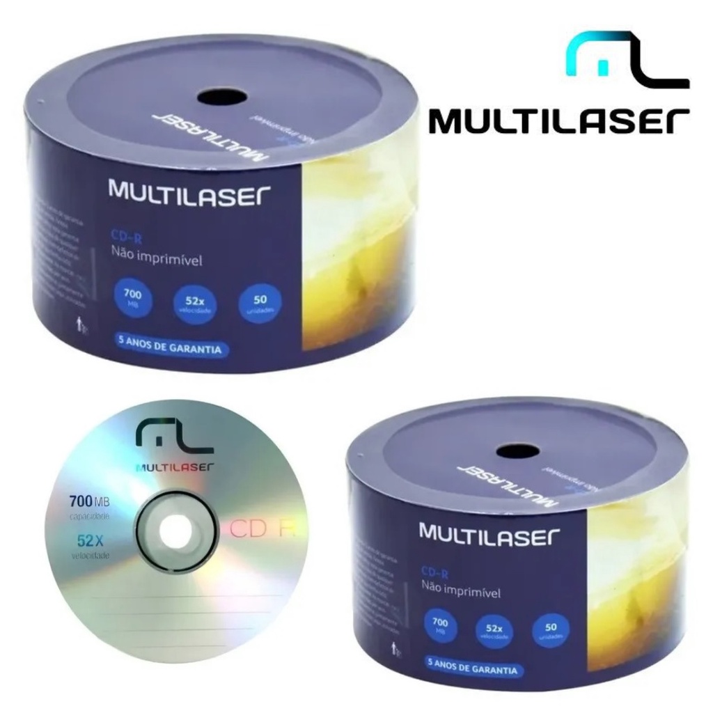 100 CD Midia Virgem Multilaser Logo 700mb 80min Cd051 | Shopee Brasil