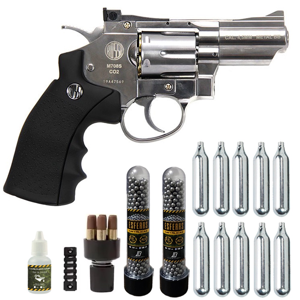 Revolver Rossi 708s Airgun Arma Pressão Co2 Esferas De Aço 4.5mm + 1000 ...