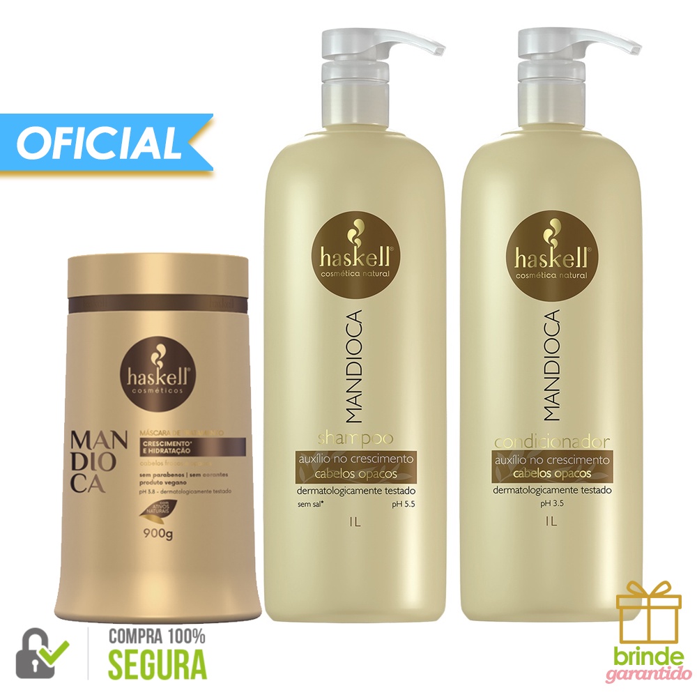 Kit Mandioca Haskell Shampoo Condicionador e Mascara 900g | Shopee Brasil