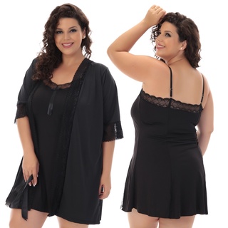 Kit Robe Plus Size Robi Feminino e Camisola Plu Size Lingerie Sexy ...