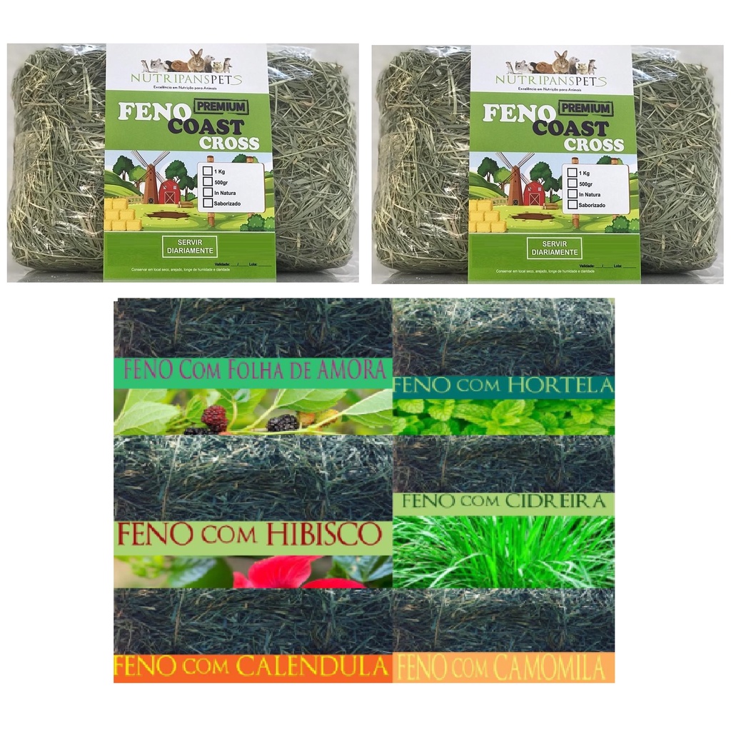 2kg + Combo Feno premium NUTRIPANSPETS 6 und. 100g cada feno saborisado ...
