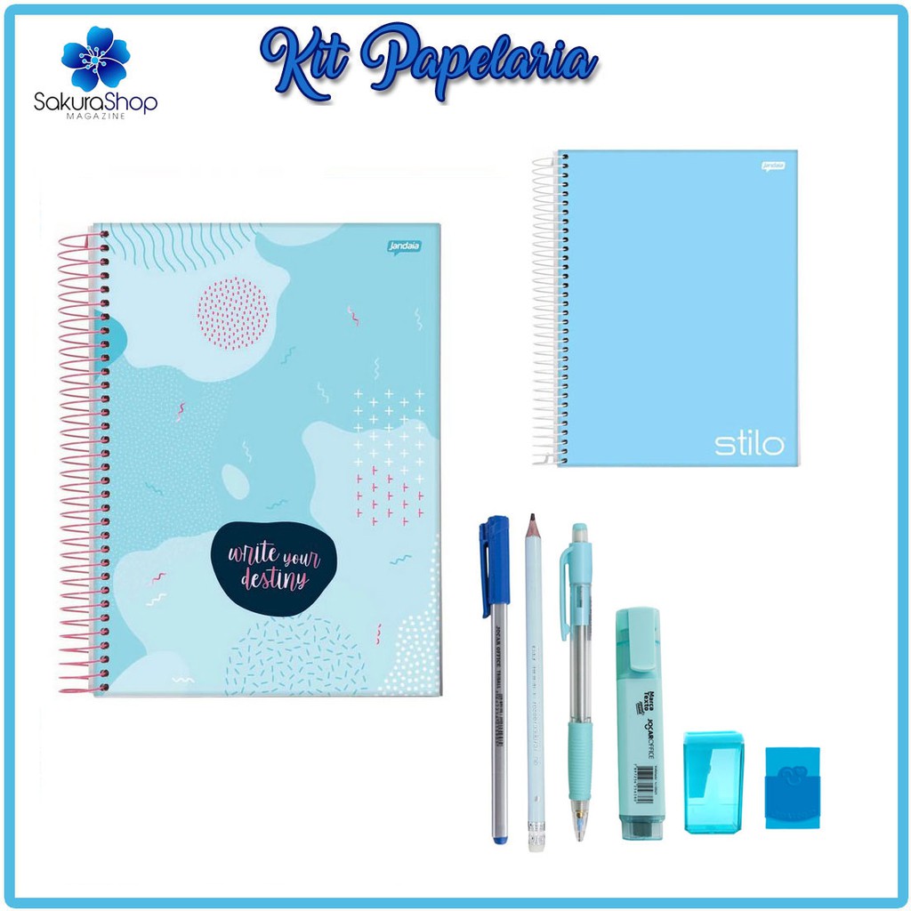 Kit Papelaria Tons De Azul Cor Azul Escolar Neon Pastel Shopee Brasil