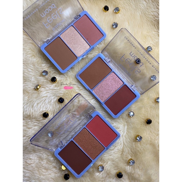Paleta trio de contorno, iluminador e blush | Linha Feels Mood | Ruby Rose | Shopee Brasil
