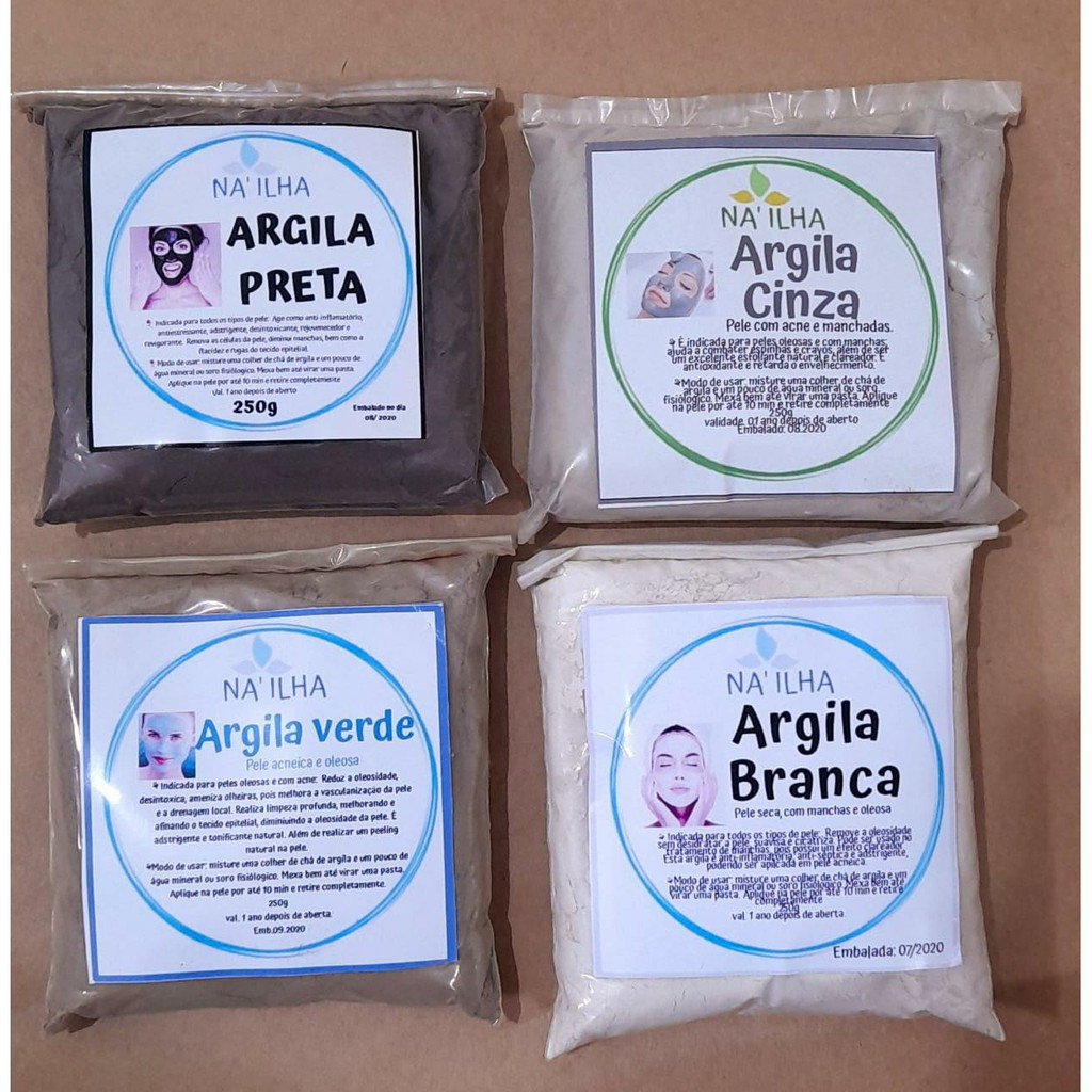 kit Argila - 04 argilas de 250g (verde, branca, preta e cinza) | Shopee ...