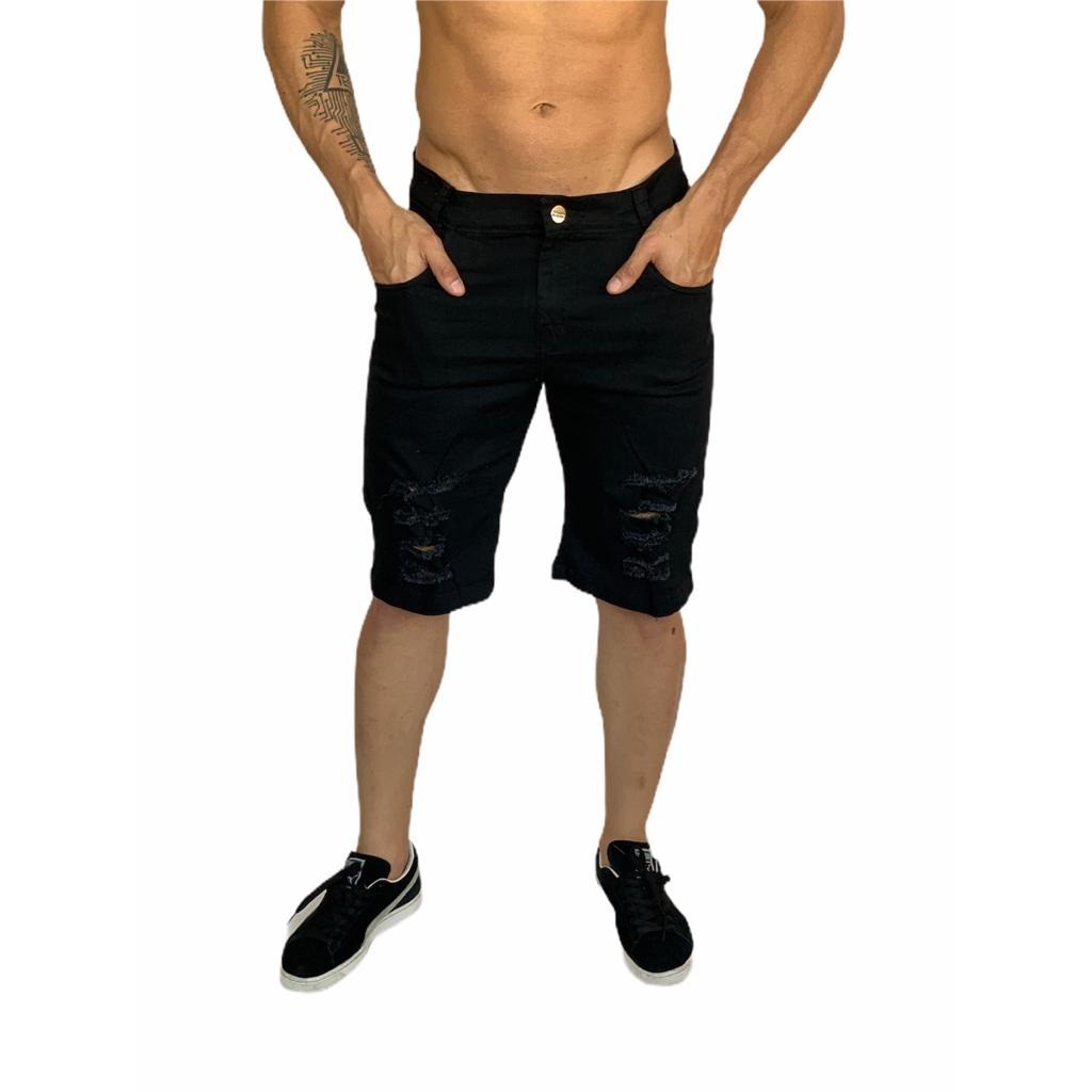 bermuda jeans preta masculina rasgada | Shopee Brasil