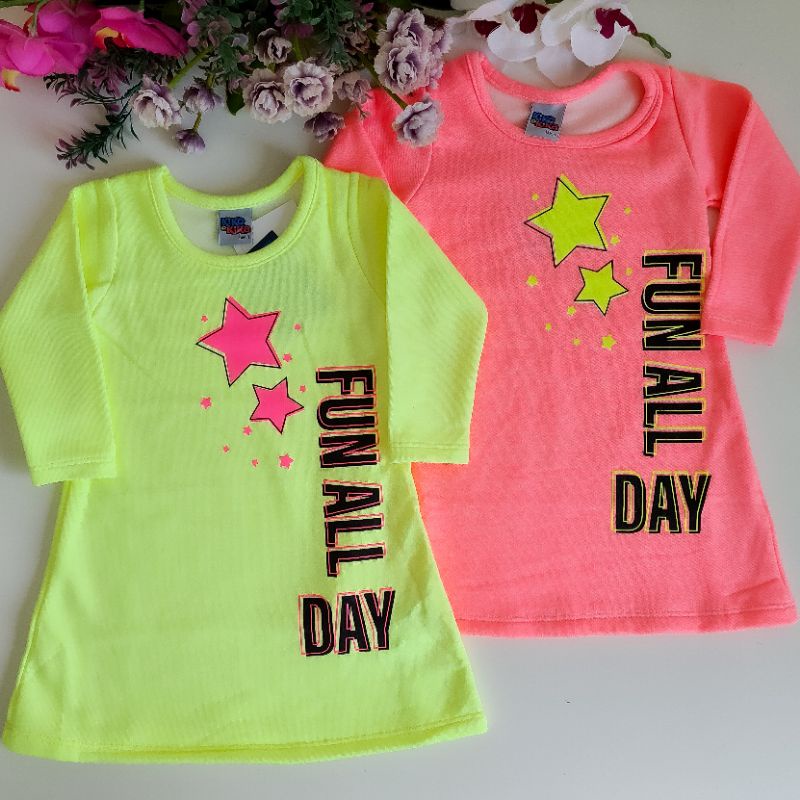 Vestido Neon Infantil em moletom. Kiko e Kika 1, 2 e 3 anos inverno ...