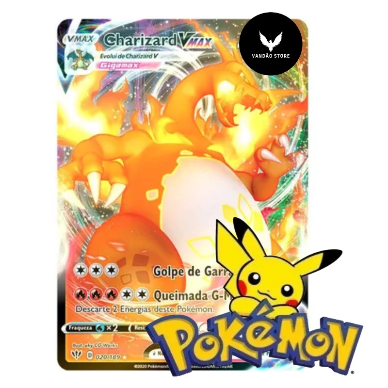 Kit 20 Cartas De Pokémon Vmax + Charizard Vmax Ps 330 + Protetores de ...