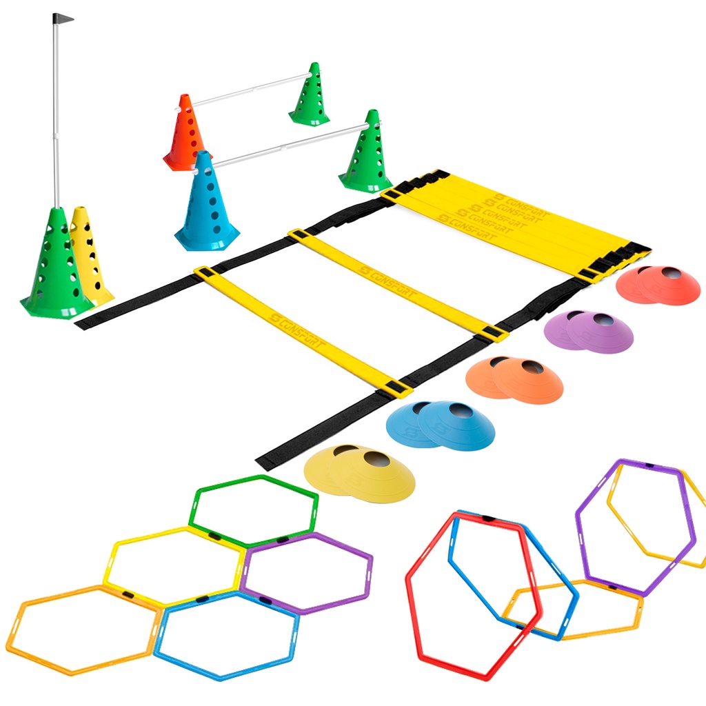 Kit Funcional Treinamento Agilidade - 8 Cones Coloridos + 4 Barreiras ...