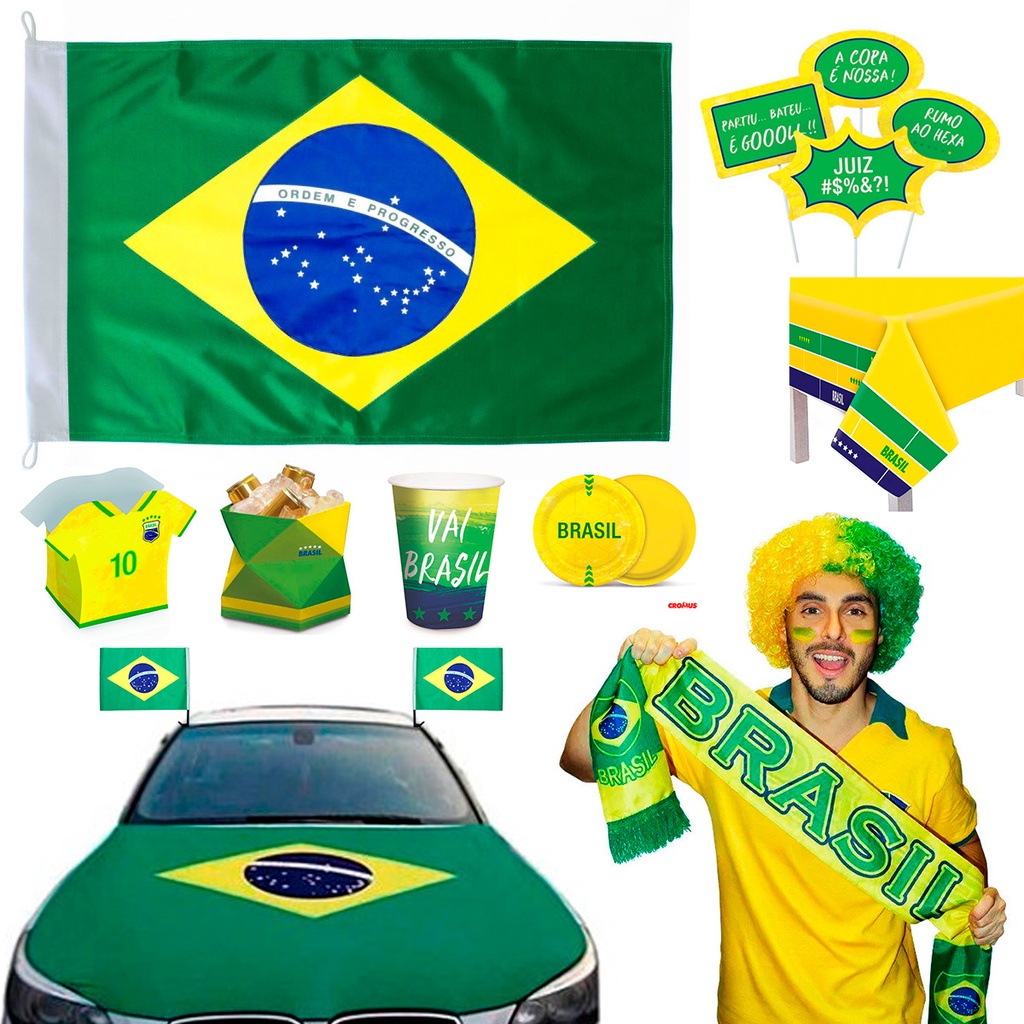 Bandeira do Brasil Pequena ao Grande e Kit Torcedor Brasil Copa do ...