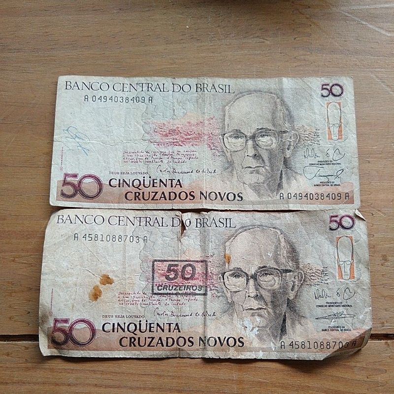 Conjunto 2 Notas Antigas - Cinquenta Cruzados Novos | Shopee Brasil