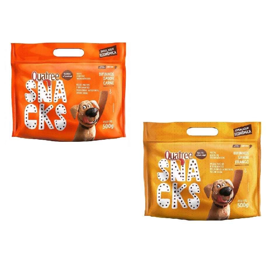 Petisco Quatree Snacks 500g 1- Carne e 1- Frango | Shopee Brasil