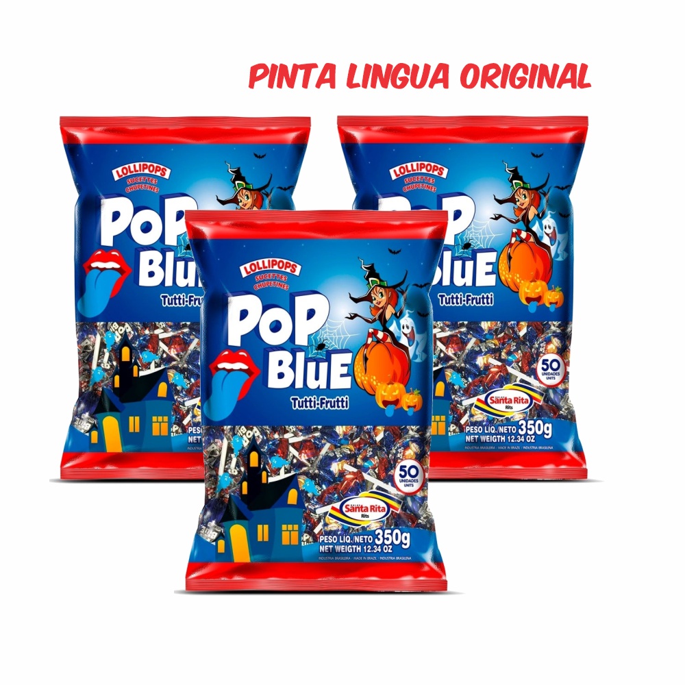 Pirulito Pop Blue Pinta Lingua Para Festas e sacolinhas Pacote Com 50 ...