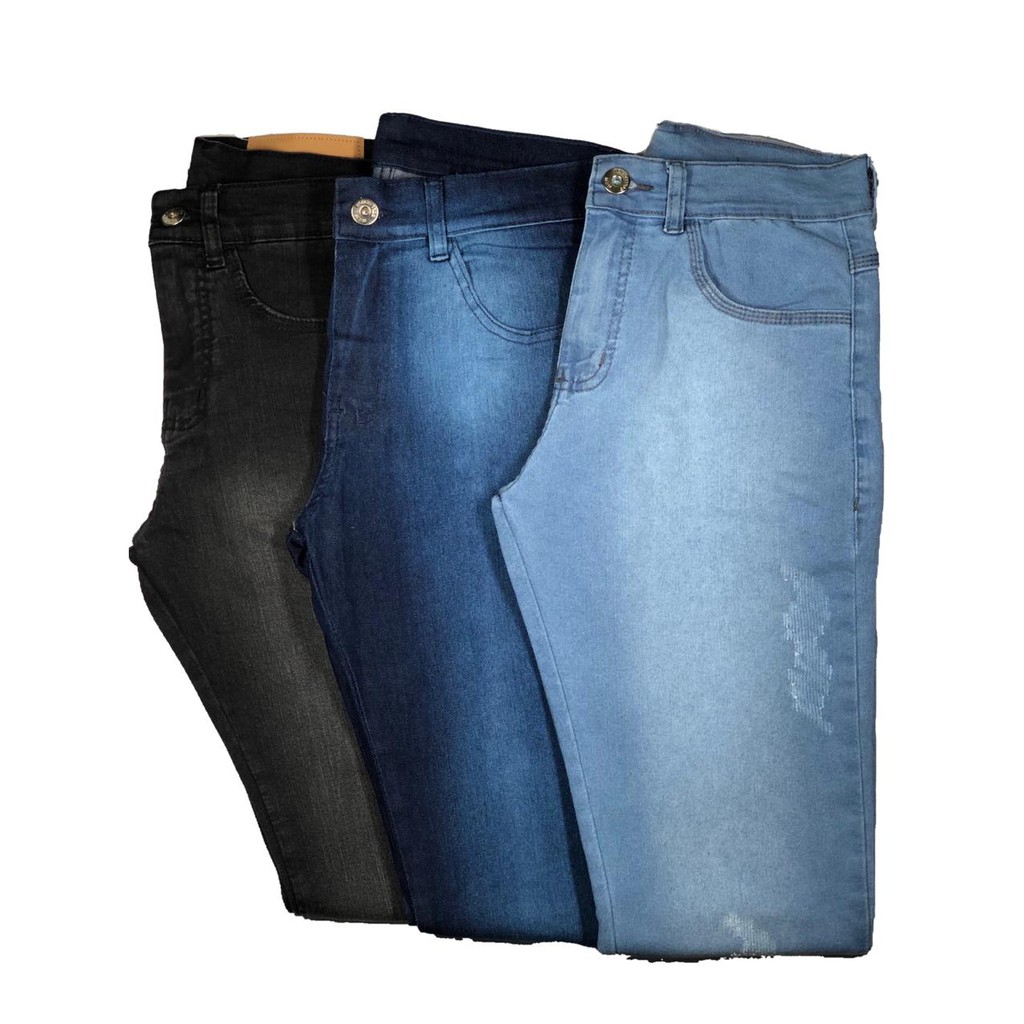 Kit 3 Calças Jeans Masculinas Slim C Lycra Shopee Brasil