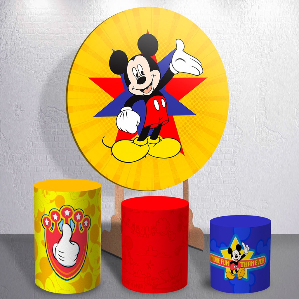 Kit Painel Redondo Mickey Mouse + Trio Capa de Cilindro 3d Sublimado ...