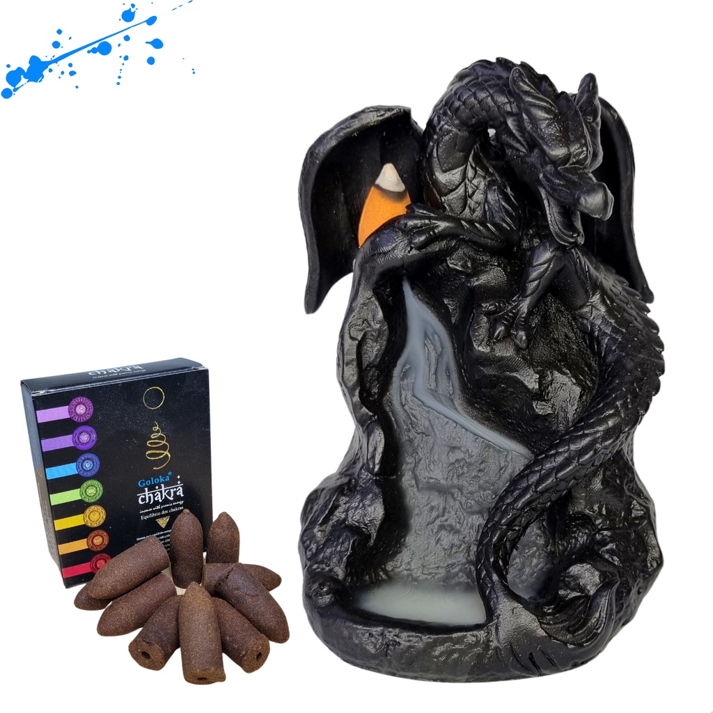 Incensario Cascata Dragão Lançamento + 10 Incensos Cone Cascata Indiano ...