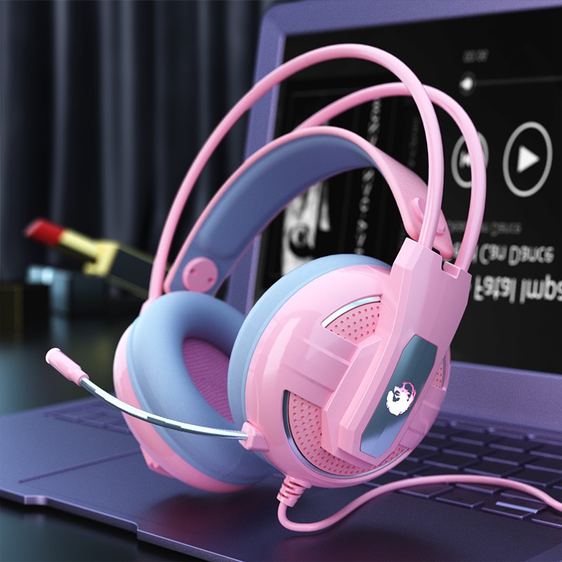 Fone De Ouvido Com Fio Gamer Rosa Com Microfone infantil Headset Para ...