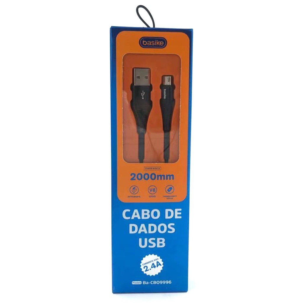 Cabo USB Tipo V8 2 Metros Carga Rápida Reforçado Basike | Shopee Brasil