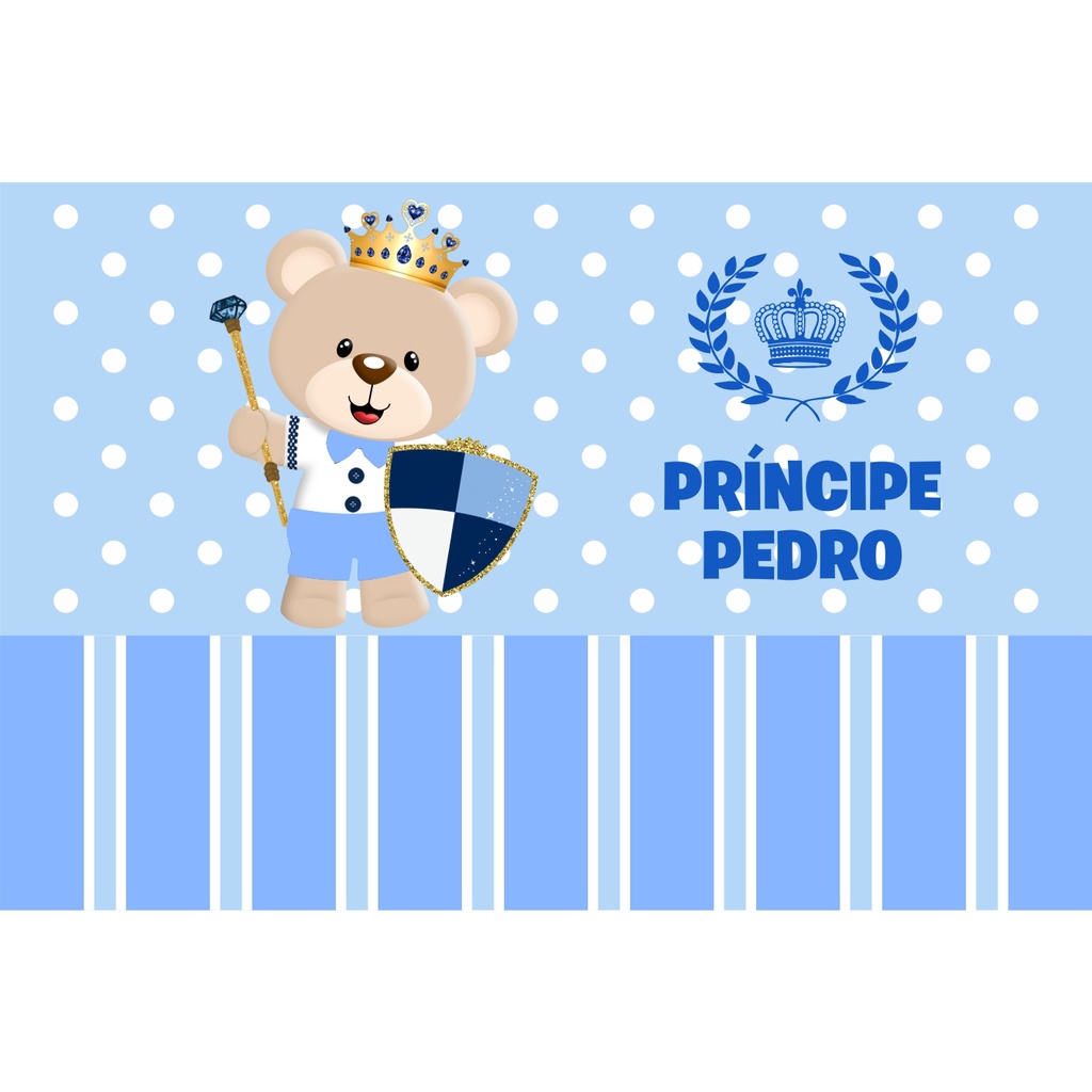Painel Festa Lona Urso Principe Rei Azul Claro Com Nome Personalizado ...