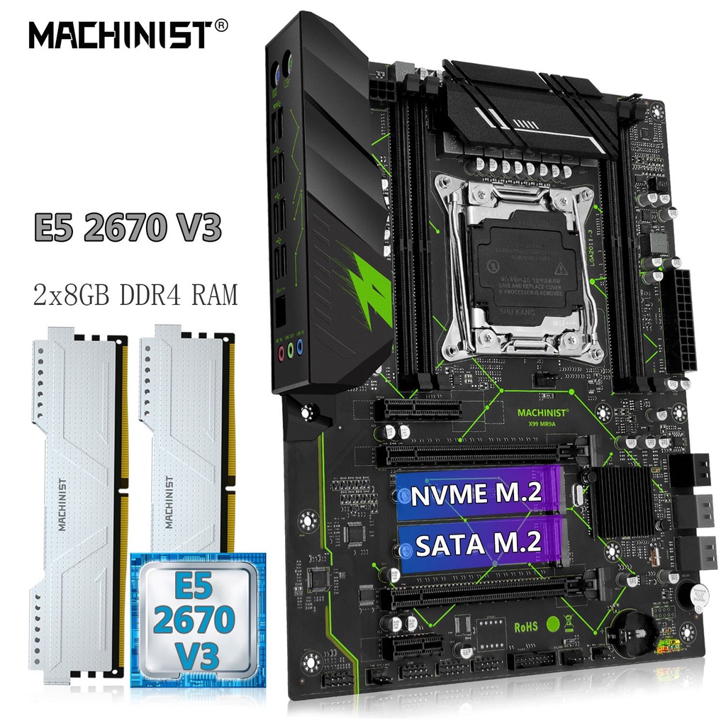 Máquina X99 Placa-Mãe Combo Xeon E5 2670 V3 Kit CPU DDR4 2Pcs * 8GB ...
