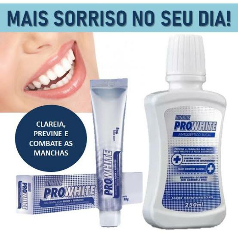 Gel Dental Clareador Pro White 90g e Antisséptico Bucal Clareador Pro ...