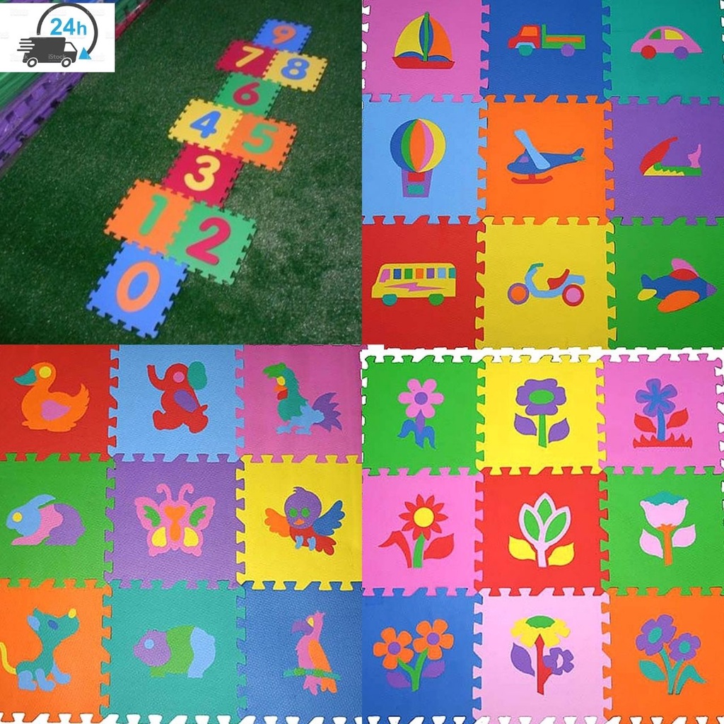 Tapete, tatame infantil kit com 9 Pç 32x32 desenhos coloridos, Crianças ...