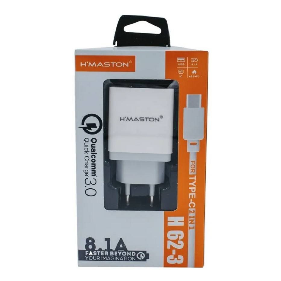 CARREGADOR H'maston h62-3 Universal Rápido Turbo 3 Usb Tipo C | Shopee ...