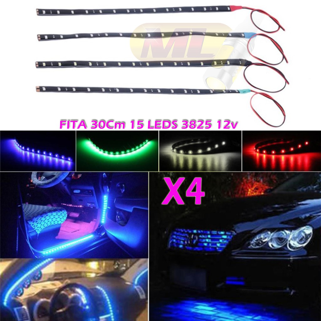 Kit 4 Tiras Led 30cm 15 Leds Siliconada Jardim Computador Carro Moto Triciclo Caminhão 12v ...