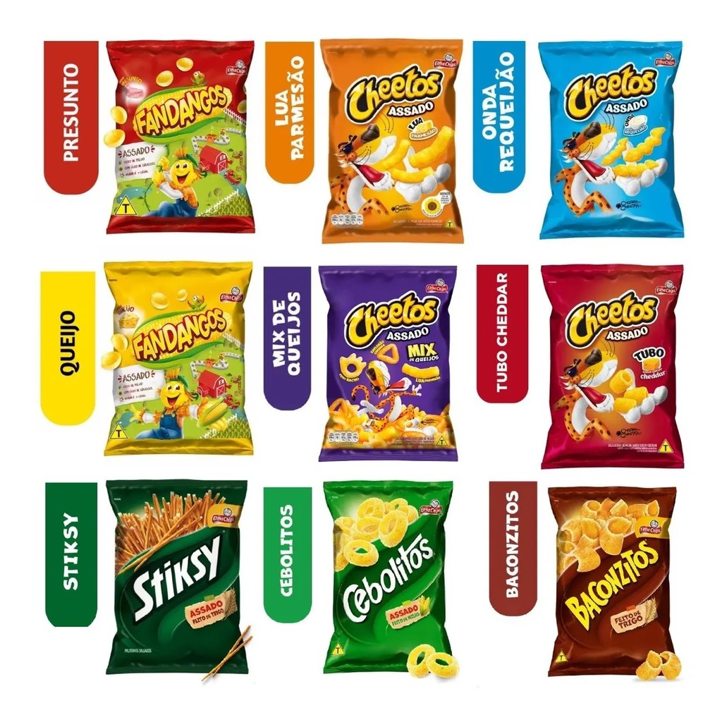 30 pacotes de Salgadinho Sortidos Elma Chips Cheetos/Fandagos | Shopee ...
