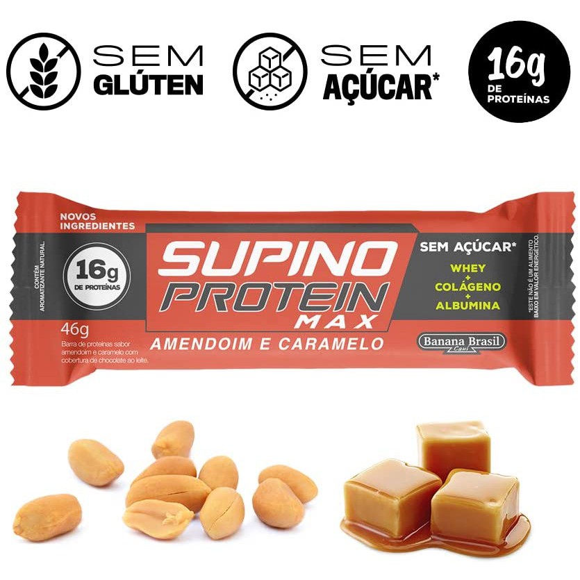 Barra de Proteína Supino Protein Max Amendoim e Caramelo | 1 Unidade de 46g | Shopee Brasil